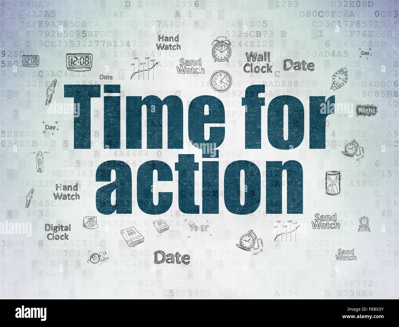 Timeline concept: Time for Action on Digital Paper background Stock ...