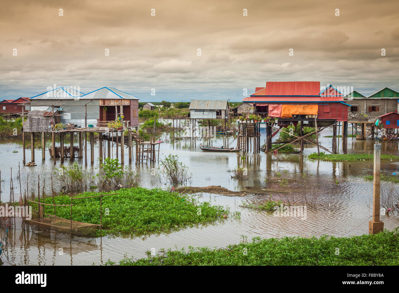 Homes on stilts on the floating village of Kampong Phluk, Tonle Sap ...