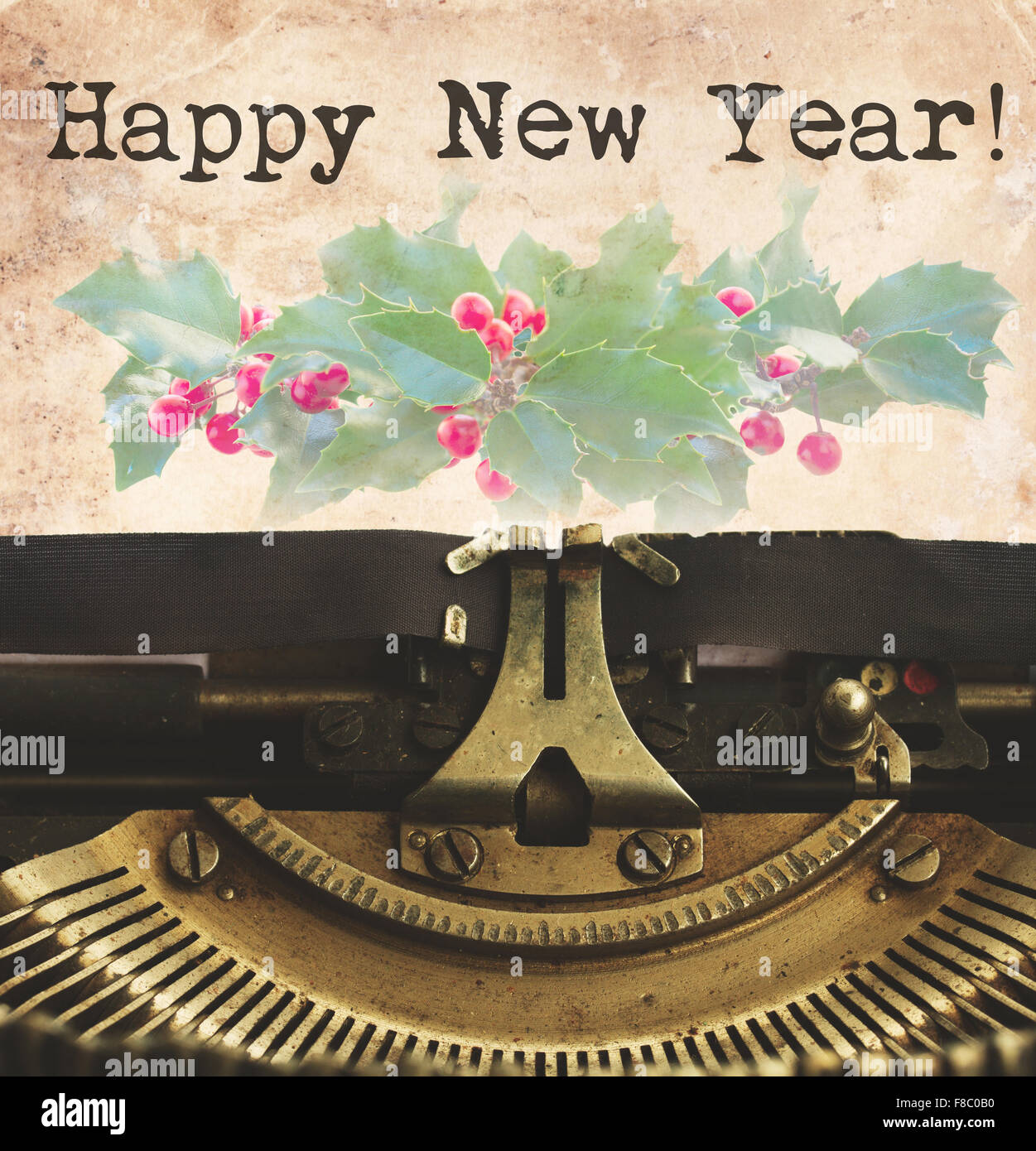 Happy new year typewriter Stock Photo - Alamy