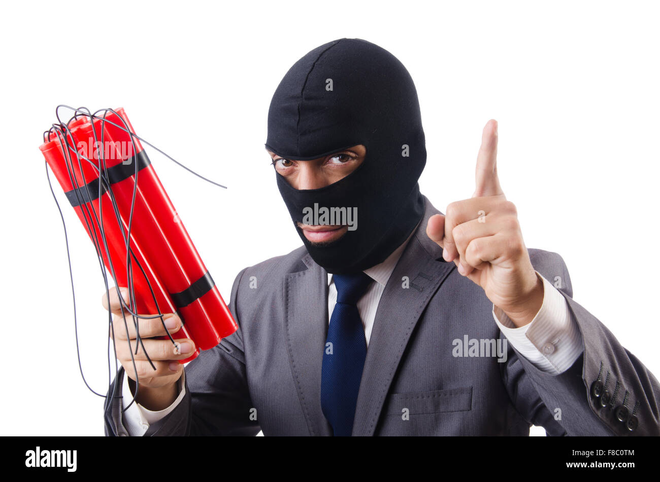 Terrorist with dynamite isolated on white Stock Photo - Alamy