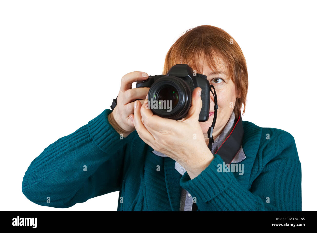 Senior woman with camera. Isolated over white background Stock Photo ...