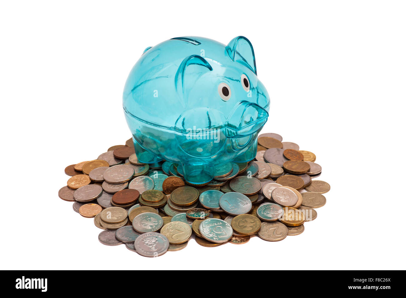 Glass Piggy Bank And Coins Stock Photo - Alamy