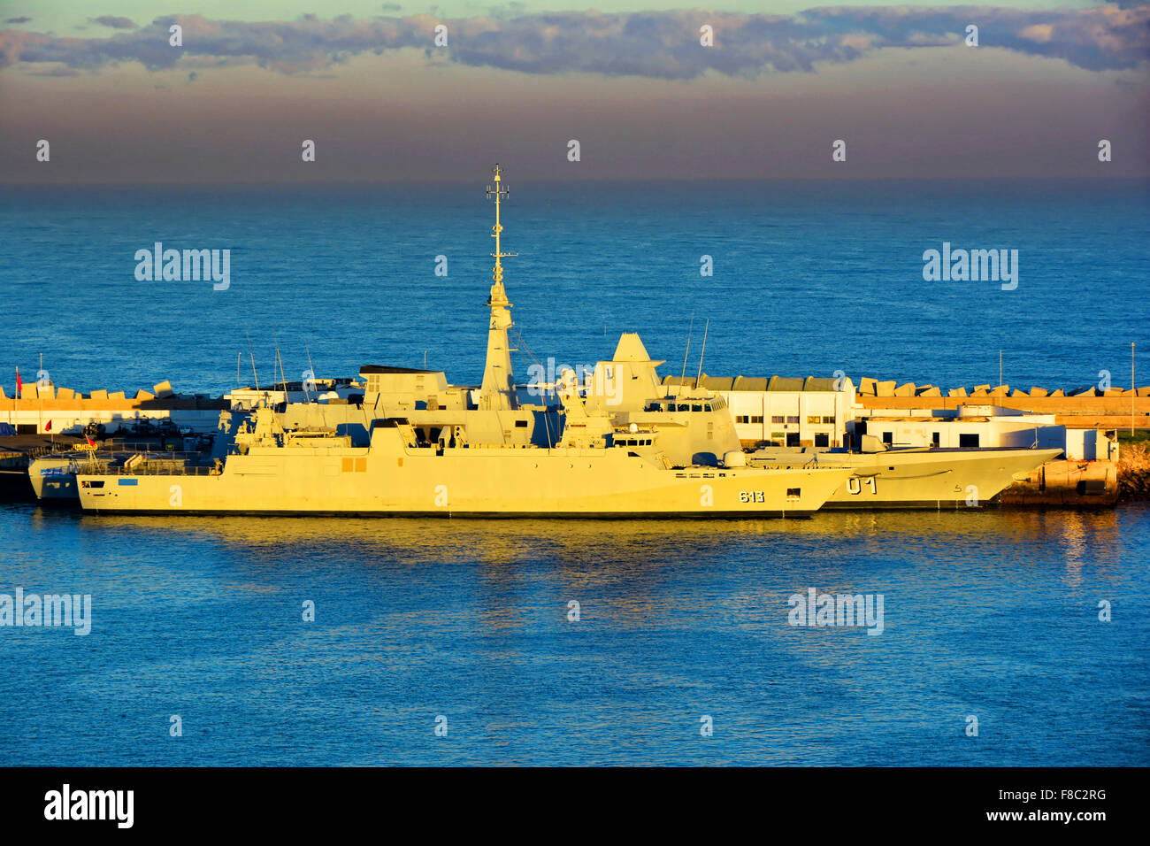 Casablanca Morocco Navy FMMM Corvette 613 Tarik Ben Ziyad at dawn and ...