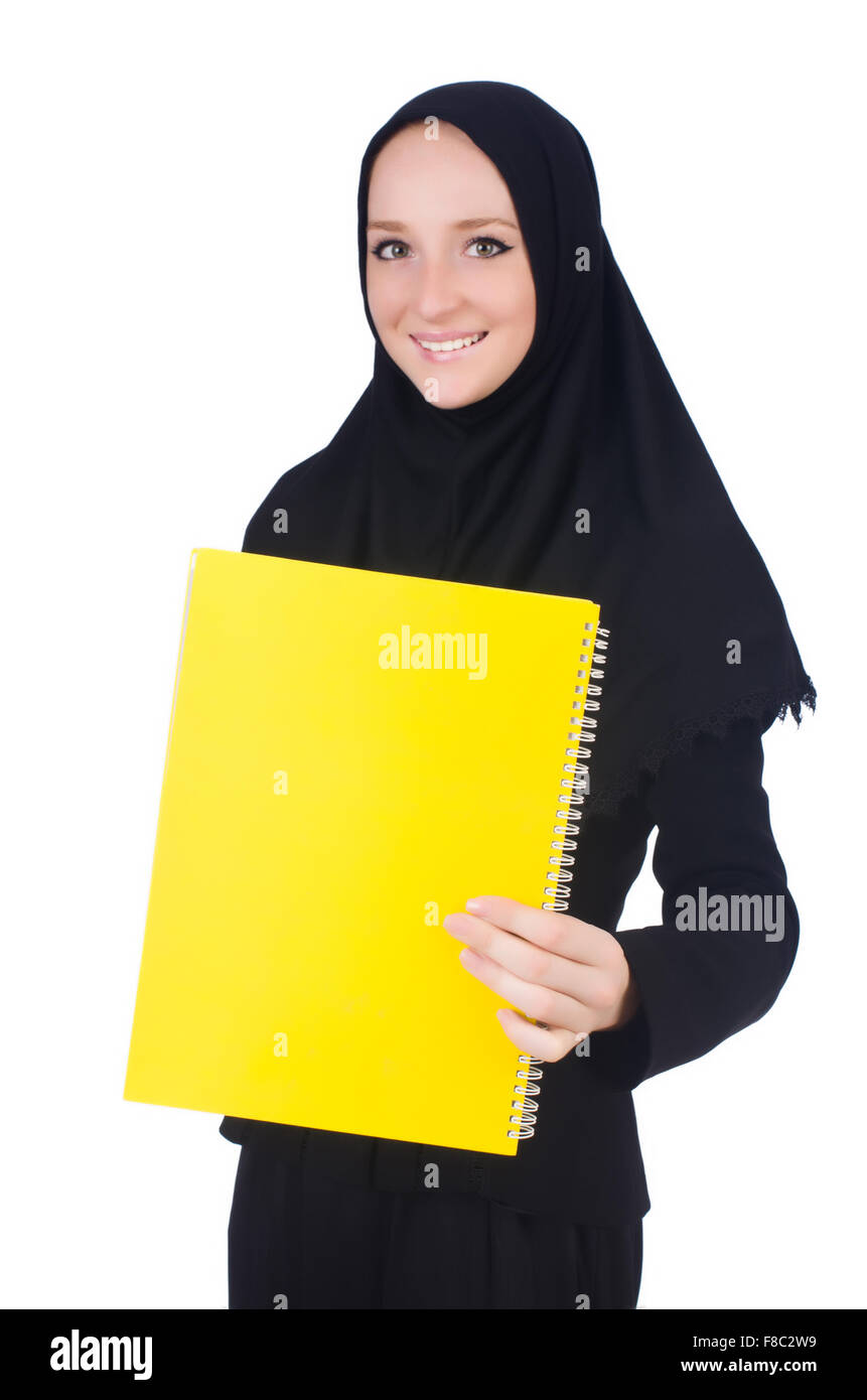 Young muslim student with books on white Stock Photo - Alamy