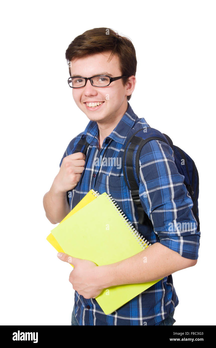 Young student with book on white Stock Photo - Alamy