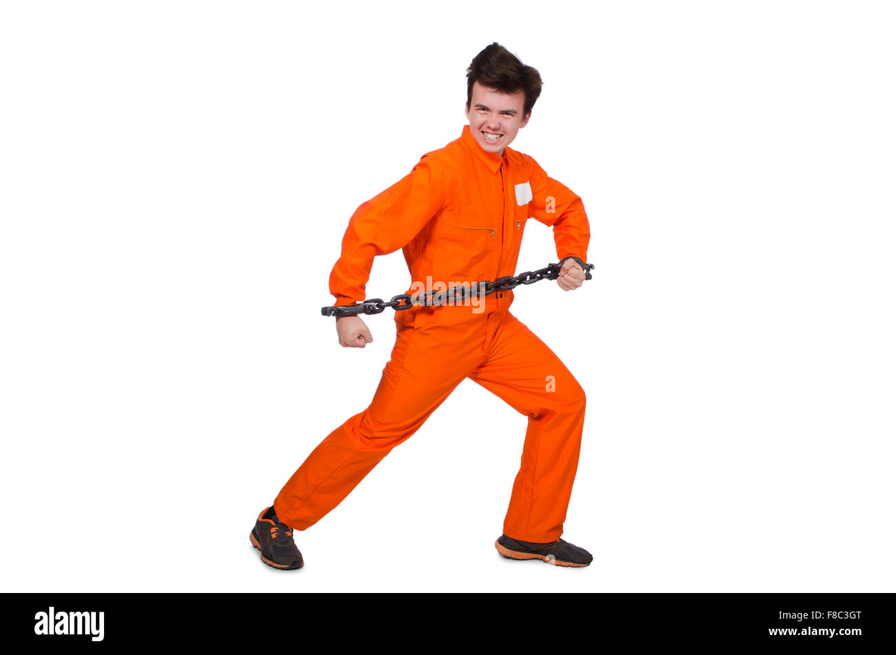 Young inmate with chains isolated on the white Stock Photo - Alamy