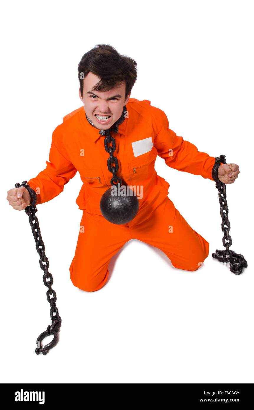 Young inmate with chains isolated on the white Stock Photo - Alamy