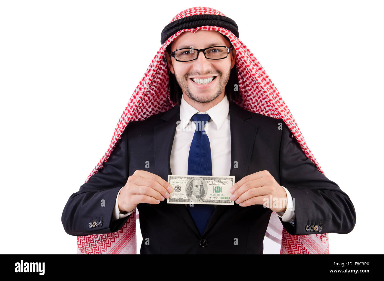 Arab businessman with dollar isolated on white Stock Photo - Alamy