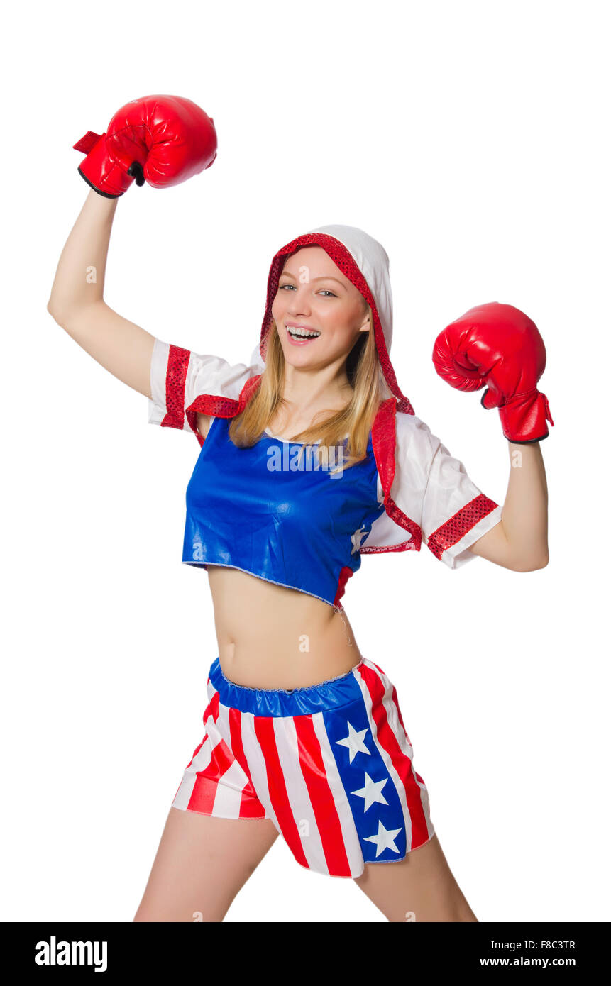 Female boxer isolated on the white background Stock Photo - Alamy