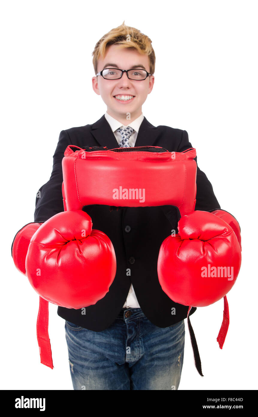 Young businessman boxer isolated on white Stock Photo - Alamy