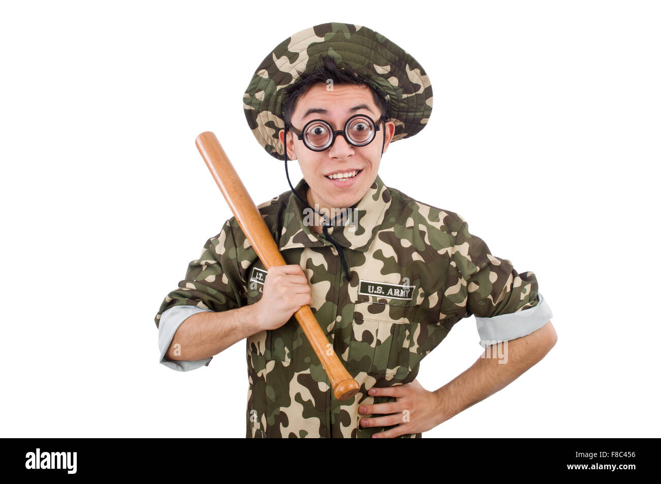 Soldier with baseball bat isolated on white Stock Photo - Alamy