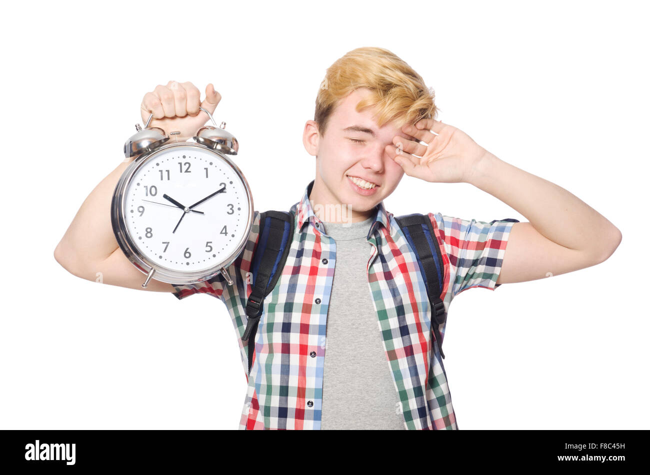 Student missing his studying deadlines on white Stock Photo - Alamy