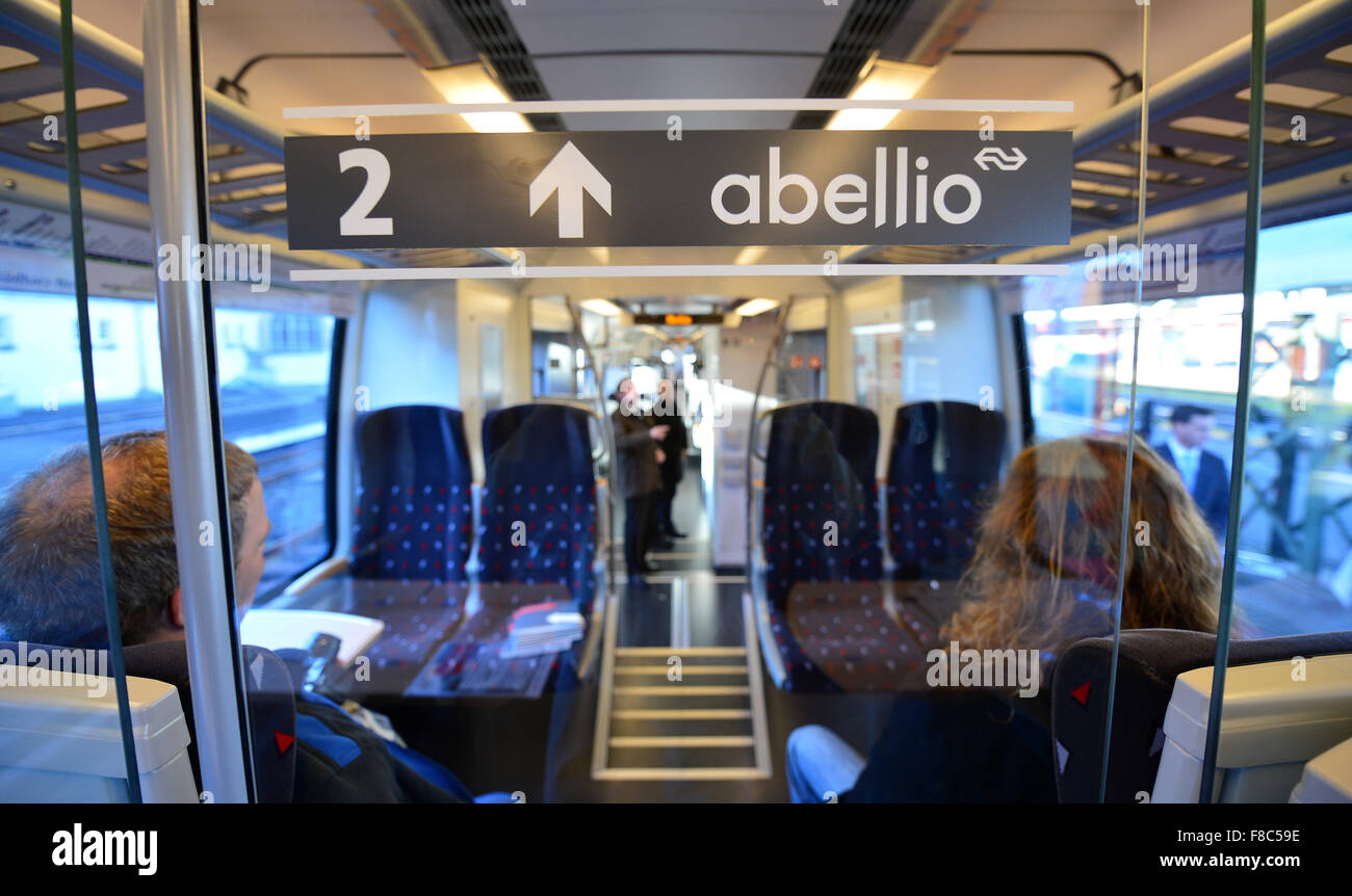 People inspect the interior of the Abellio train after its christening ...