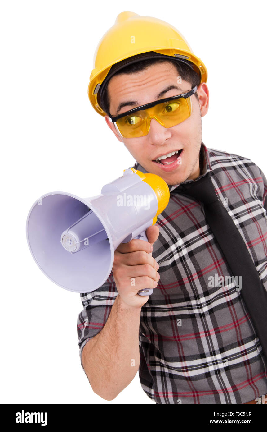 Construction supervisor shouting at megaphone Stock Photo - Alamy