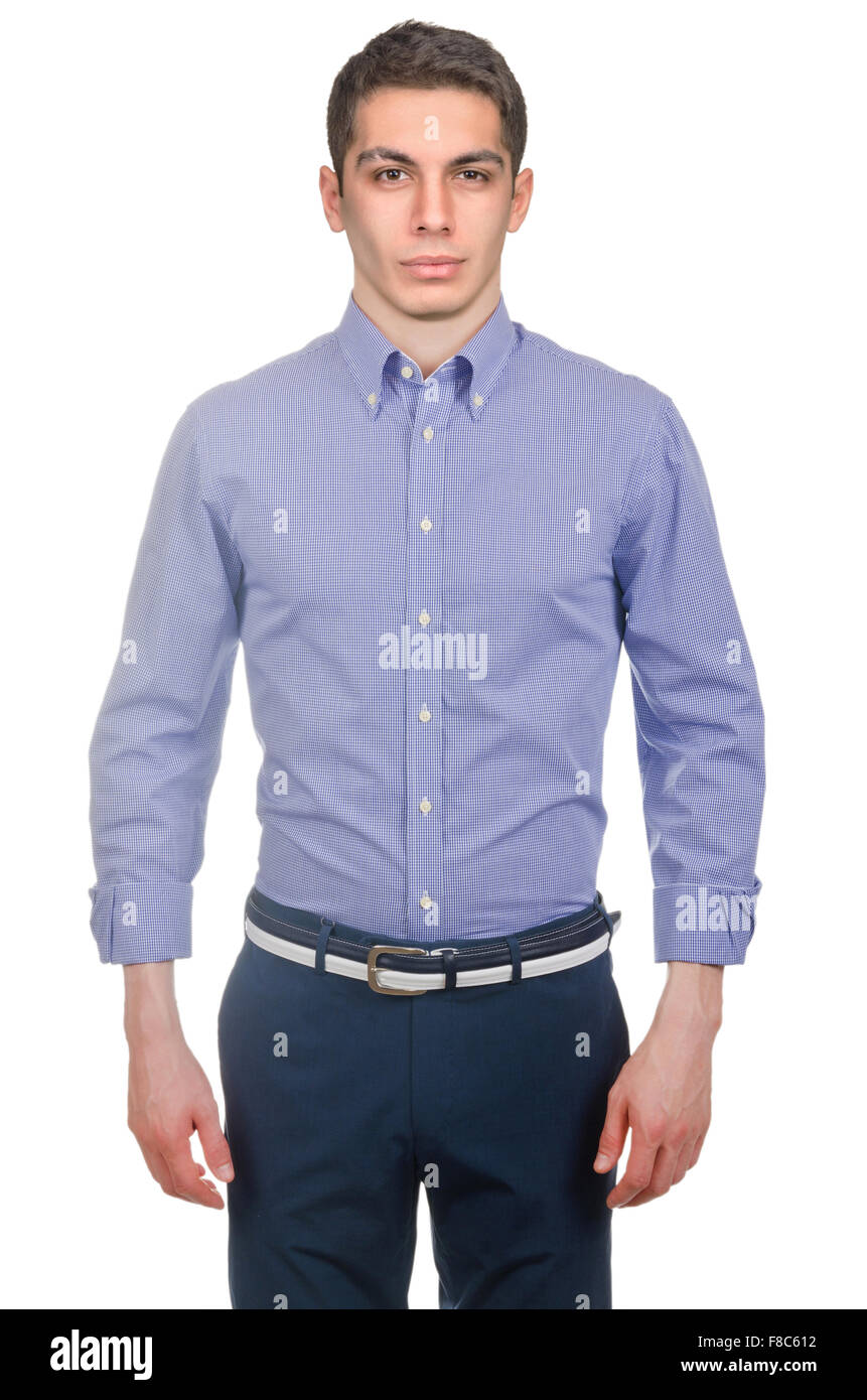 Male model with shirt isolated on white Stock Photo - Alamy