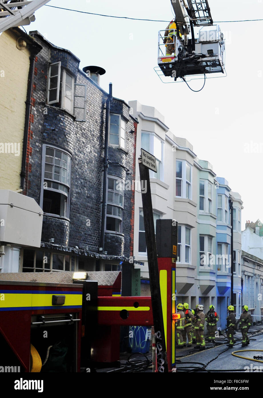 Brighton UK 8th December 2015 - Fire crews form four stations including ...