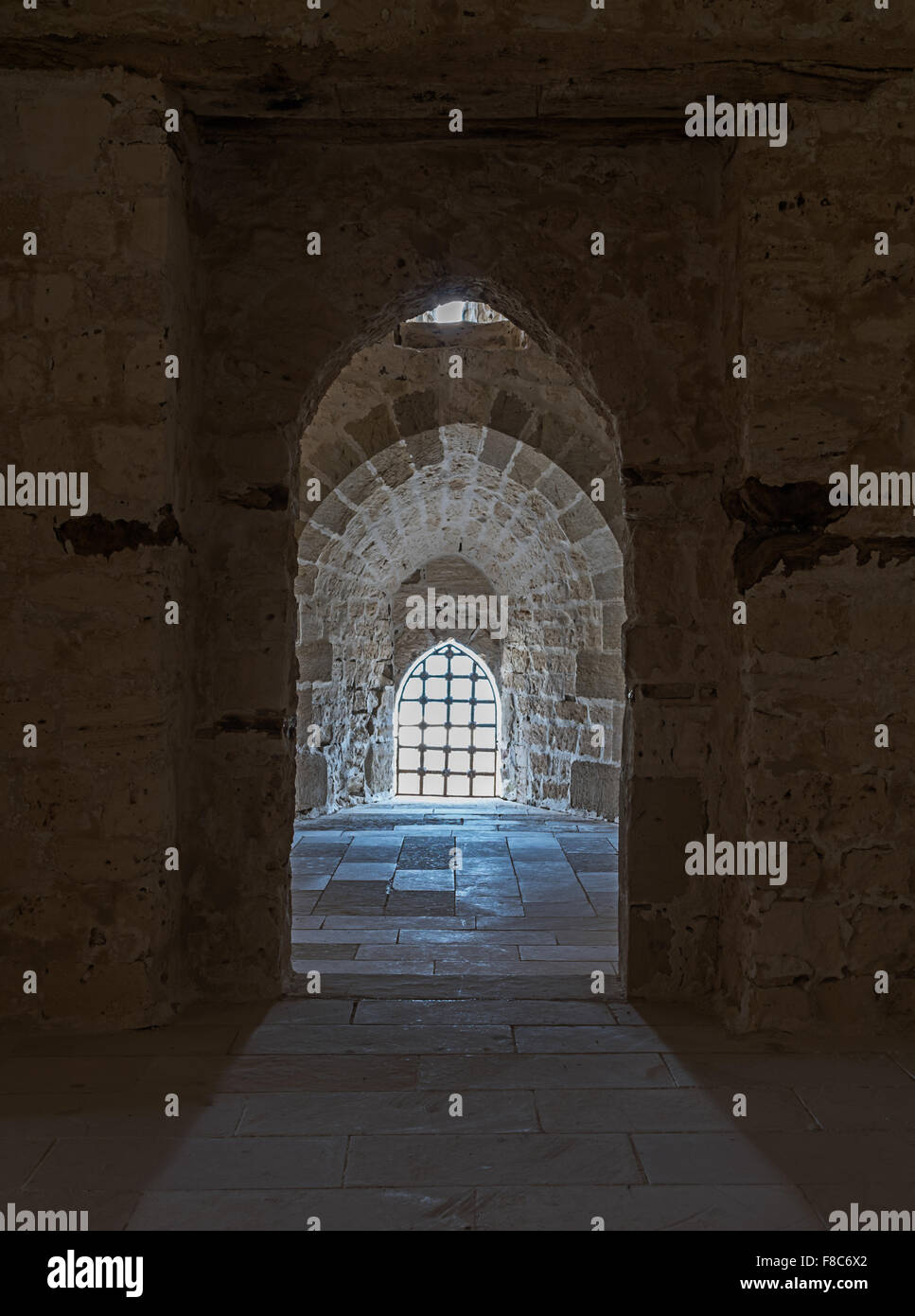 View of a castle window looking through an arch, Citadel of Qaitbay ...