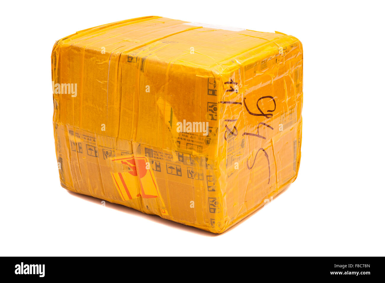 Postal package box isolated on white background Stock Photo - Alamy