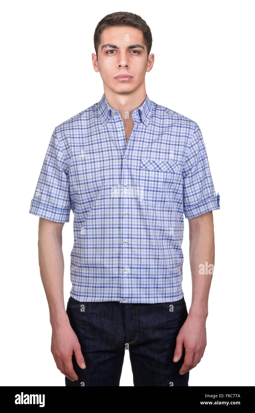 Male model with shirt isolated on white Stock Photo - Alamy
