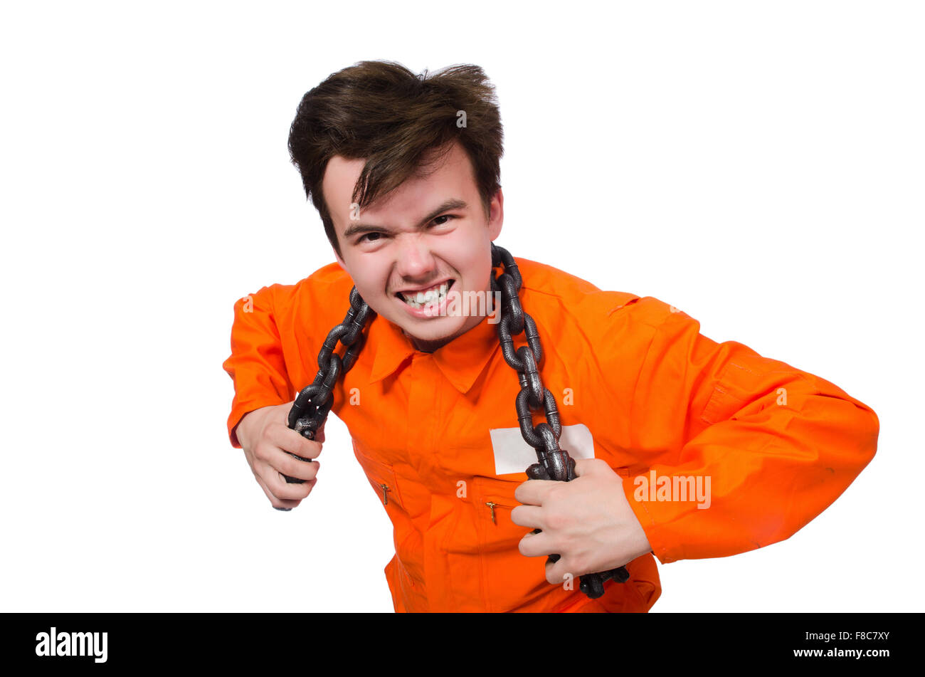 Young inmate with chains isolated on the white Stock Photo - Alamy