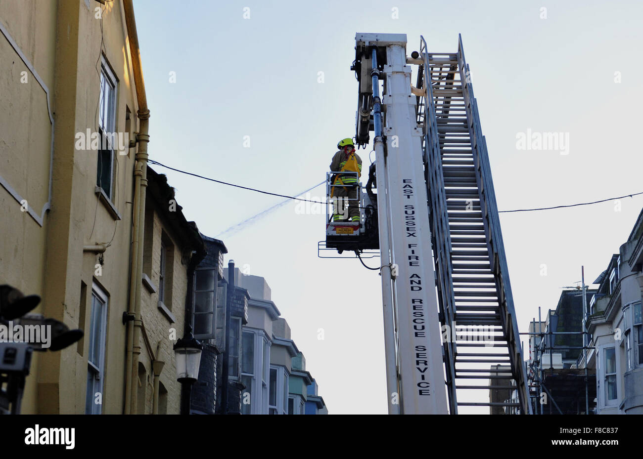 Brighton UK 8th December 2015 - Fire crews form four stations including ...