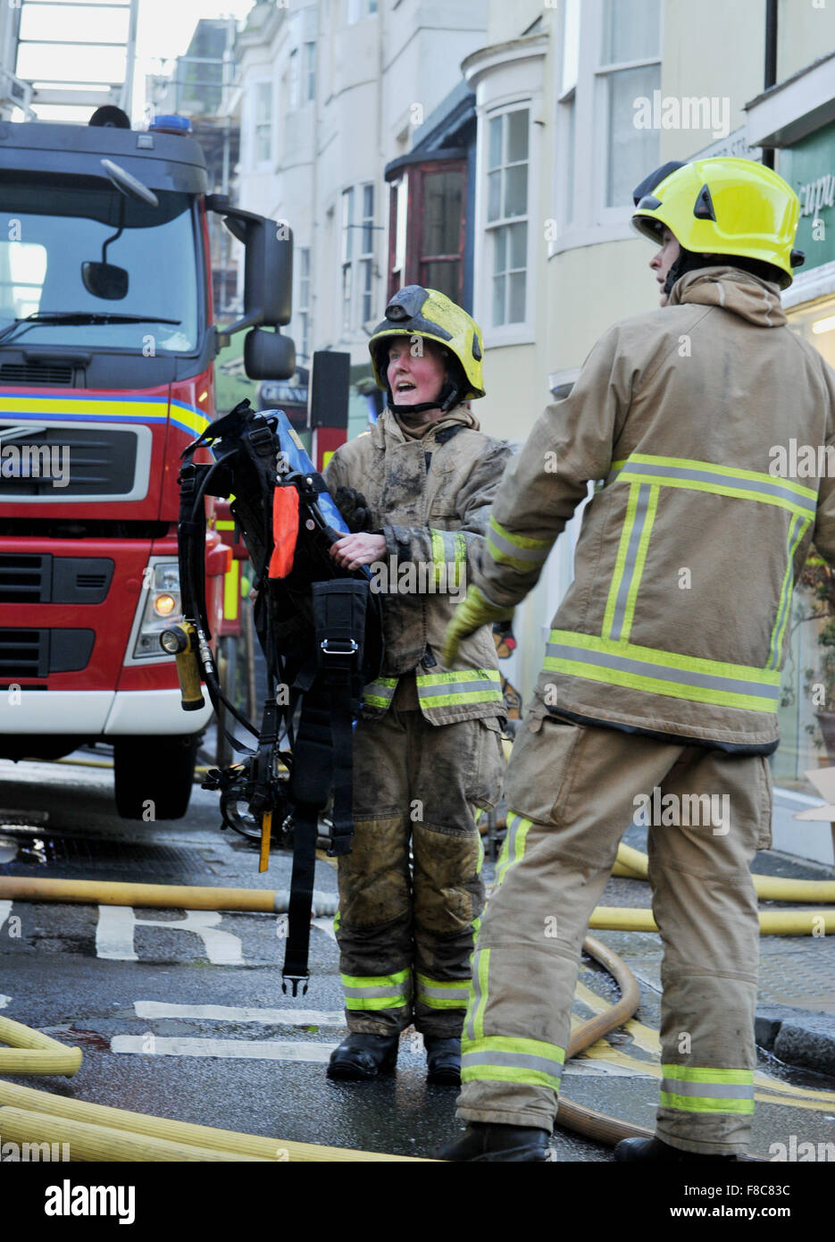 Brighton UK 8th December 2015 - Fire crews form four stations including ...