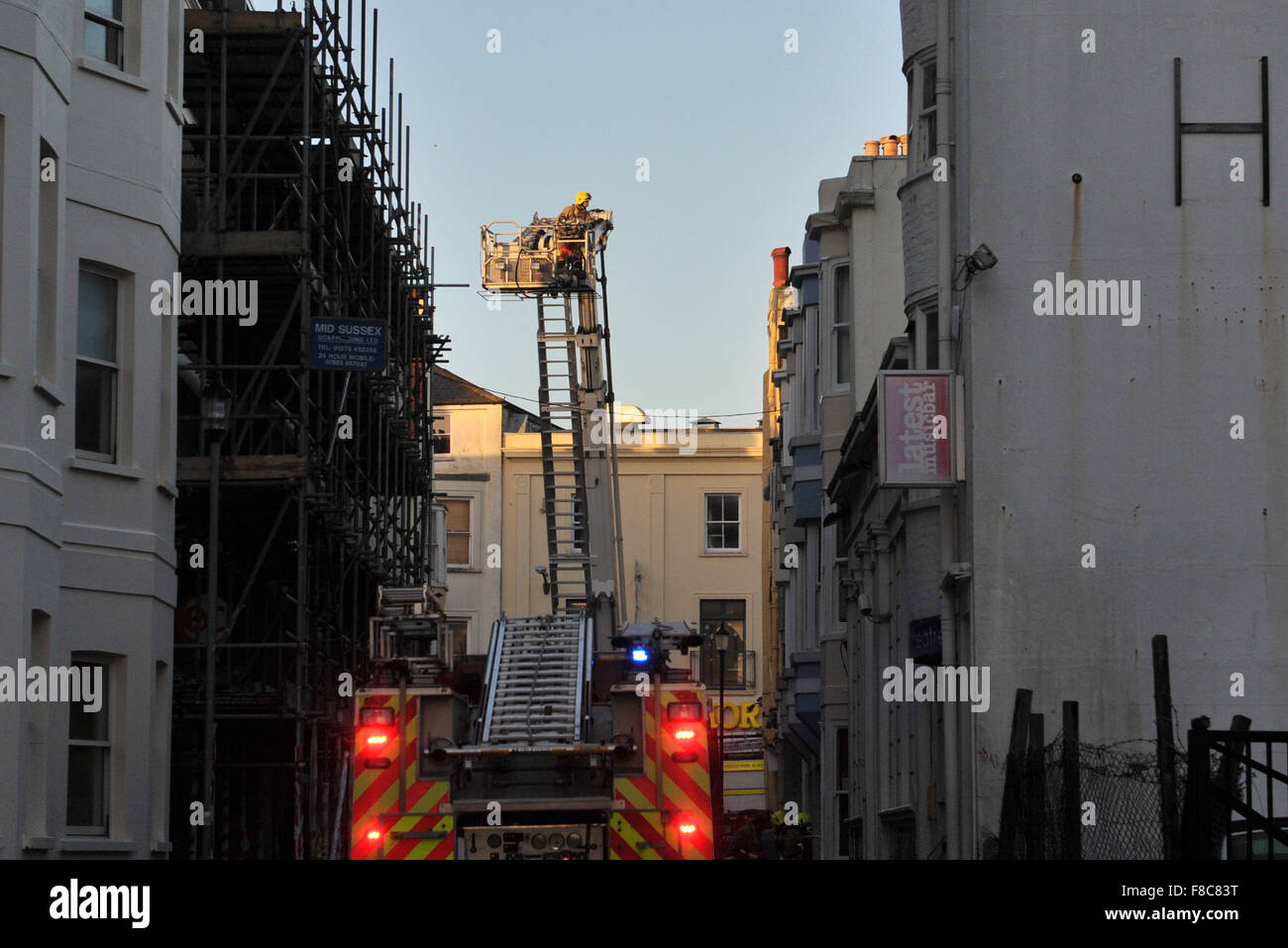 Brighton UK 8th December 2015 - Fire crews form four stations including ...