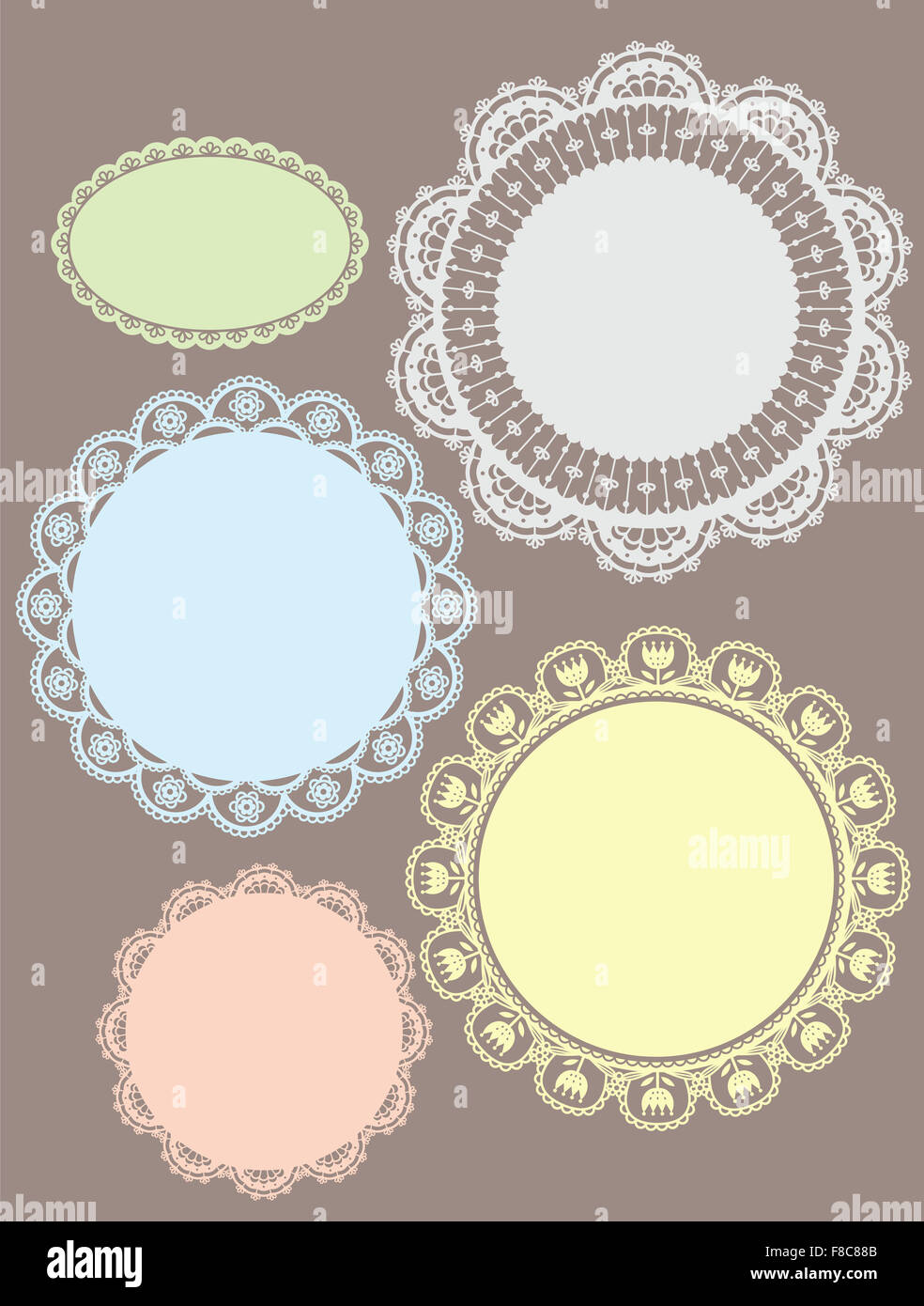 Various pastel labels decorated with laces Stock Photo - Alamy