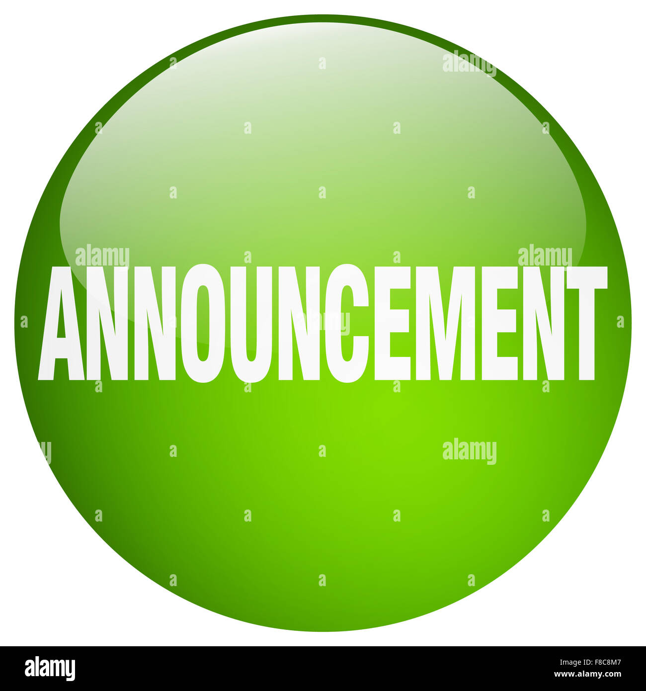 announcement green round gel isolated push button Stock Photo - Alamy