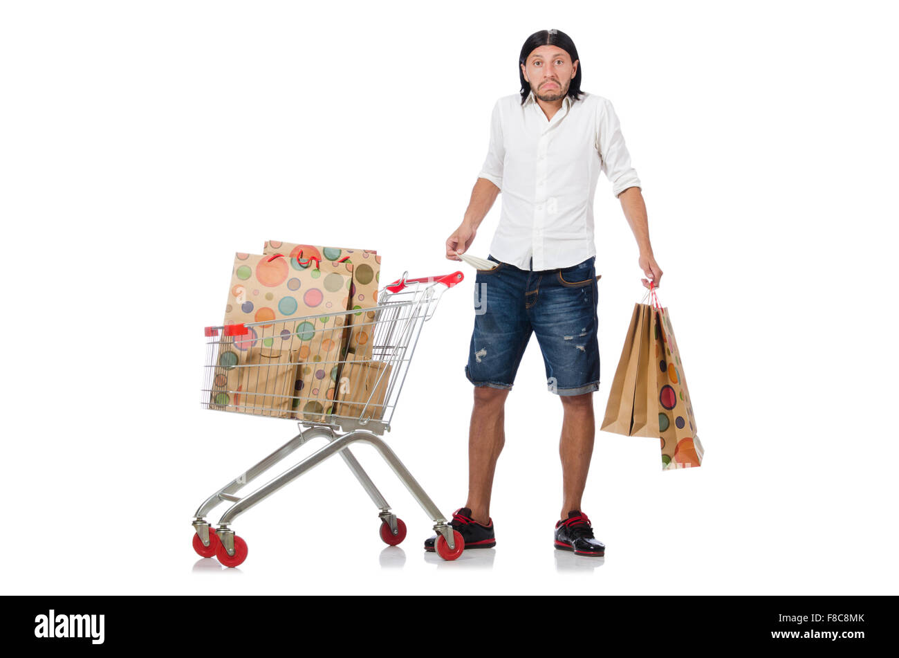 Man running out of money in the supermarket Stock Photo - Alamy