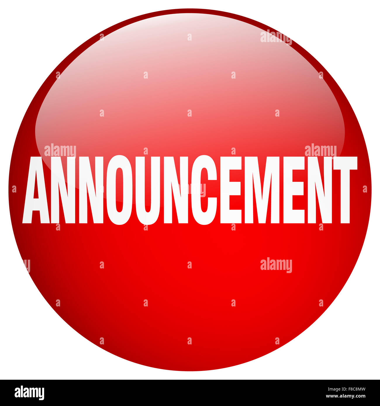 announcement red round gel isolated push button Stock Photo - Alamy