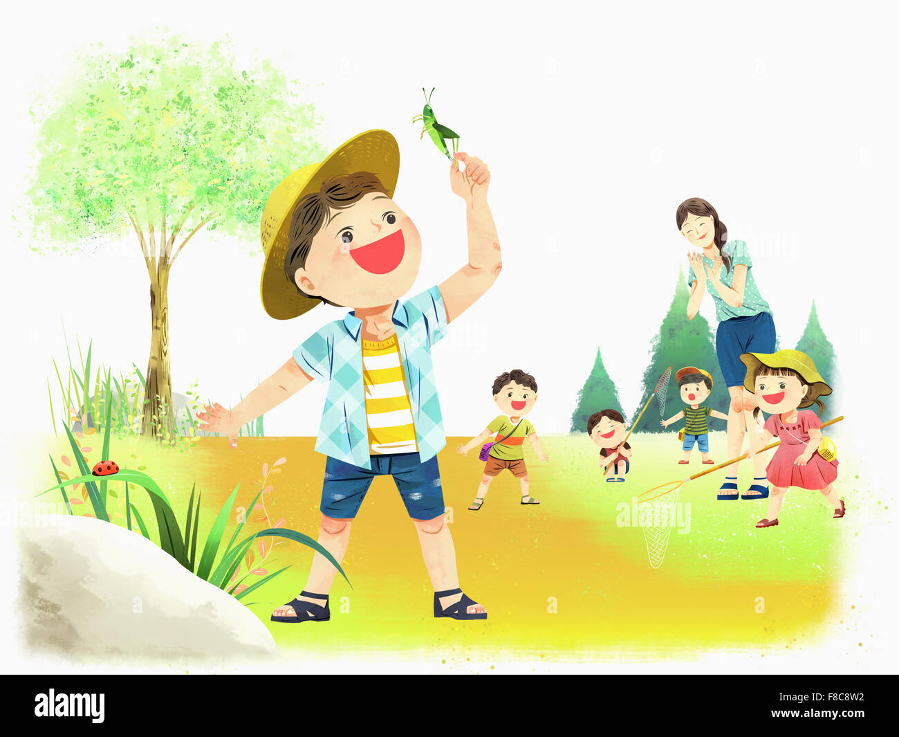 Boy holding grasshopper hi-res stock photography and images - Alamy