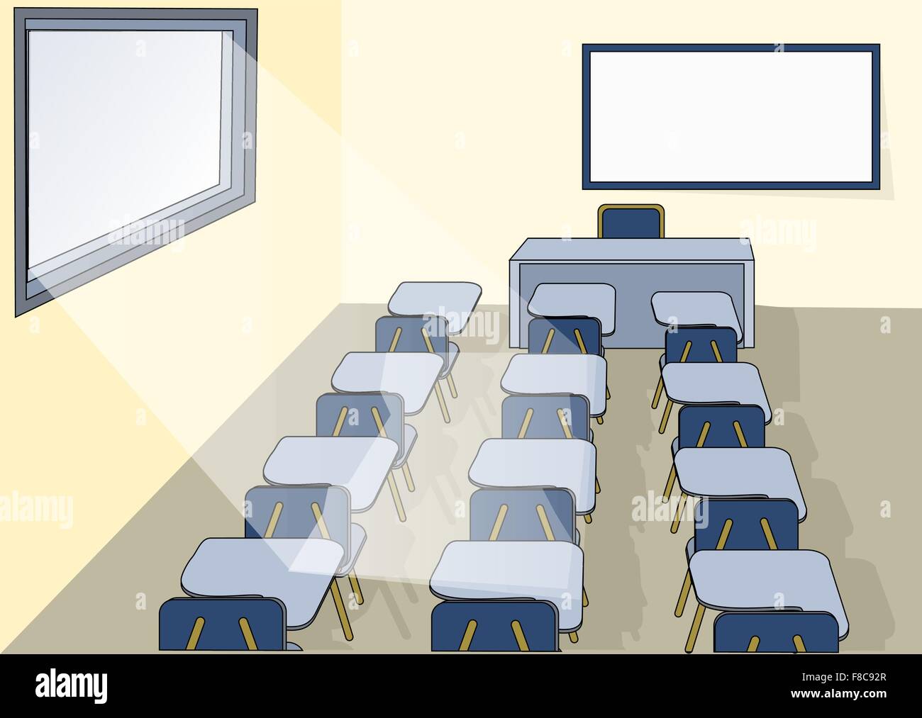 classroom. bright empty classroom with desks and chairs Stock Vector ...