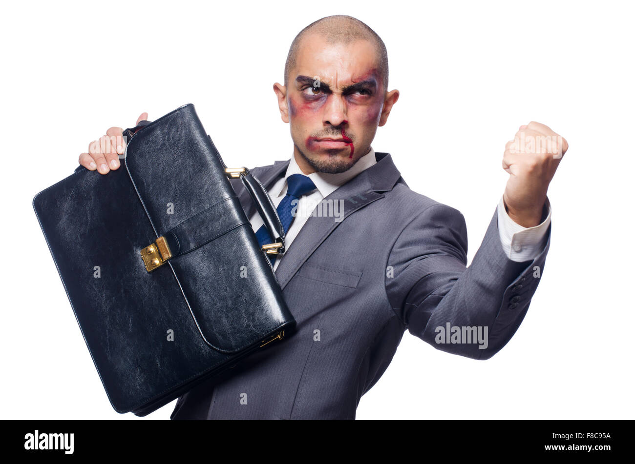 Badly beaten businessman isolated on white Stock Photo - Alamy