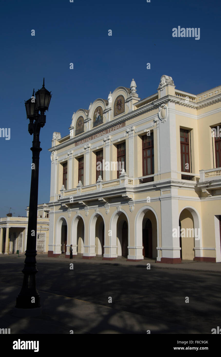 Majestic Spanish colonial theatre in the main square in Cienfuegos, on ...