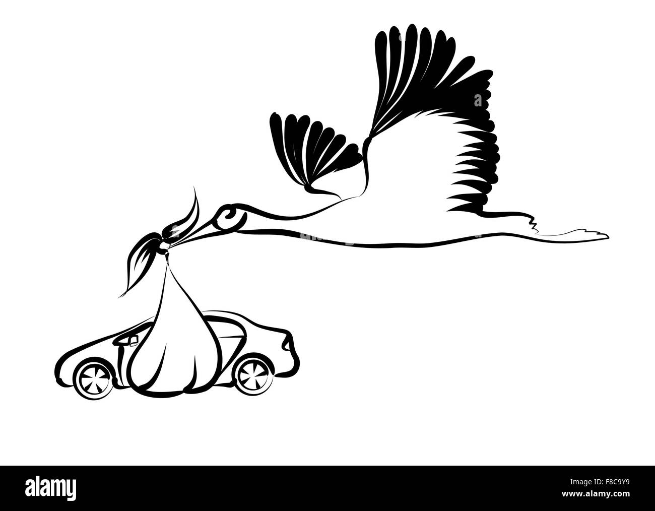 Stork and car isolated on a white background Stock Vector Image & Art ...