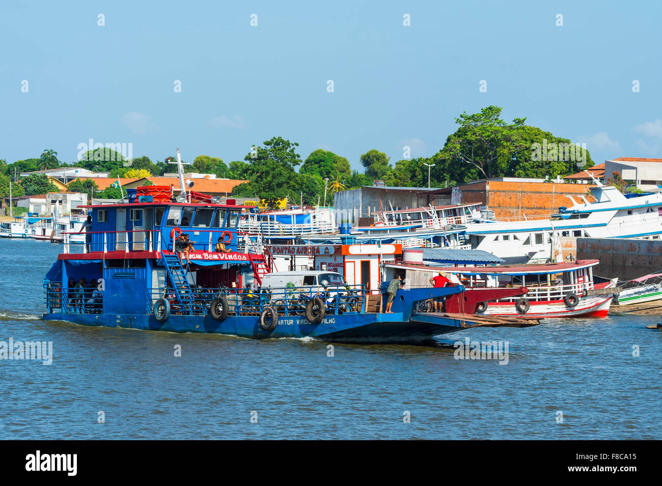 Traditional wood boats in the Parintins harbour, Parintins, Amazona ...