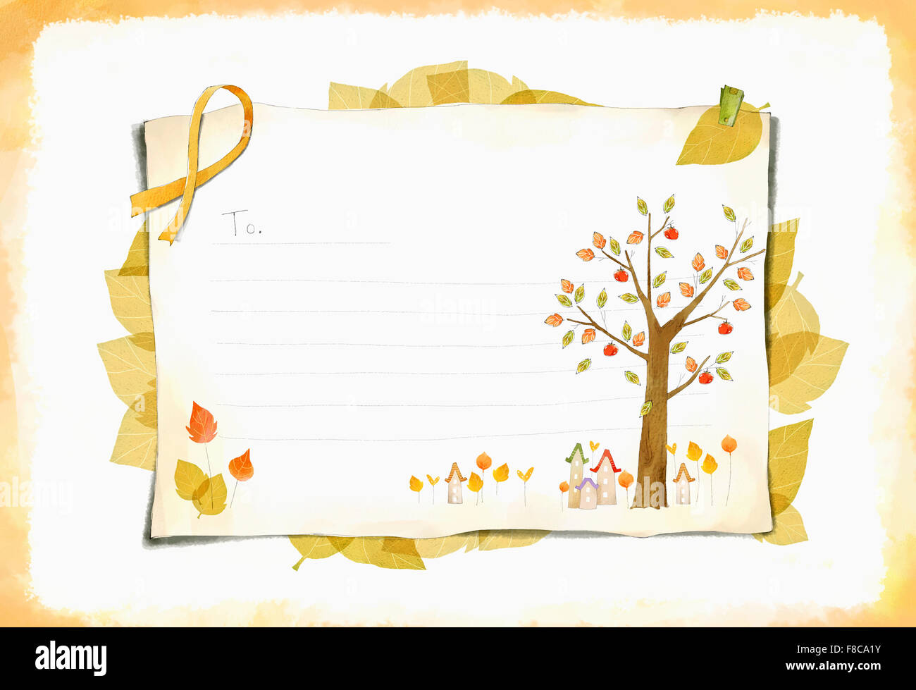 Background of fall with letterpaper and leaves Stock Photo - Alamy