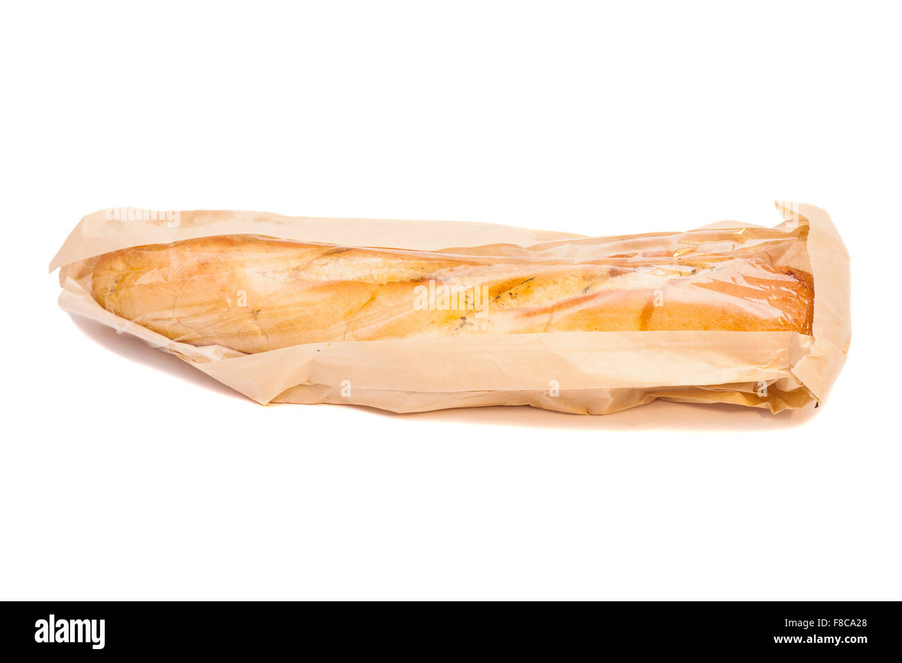 Fresh baguette in a paper bag isolated on white background Stock Photo ...