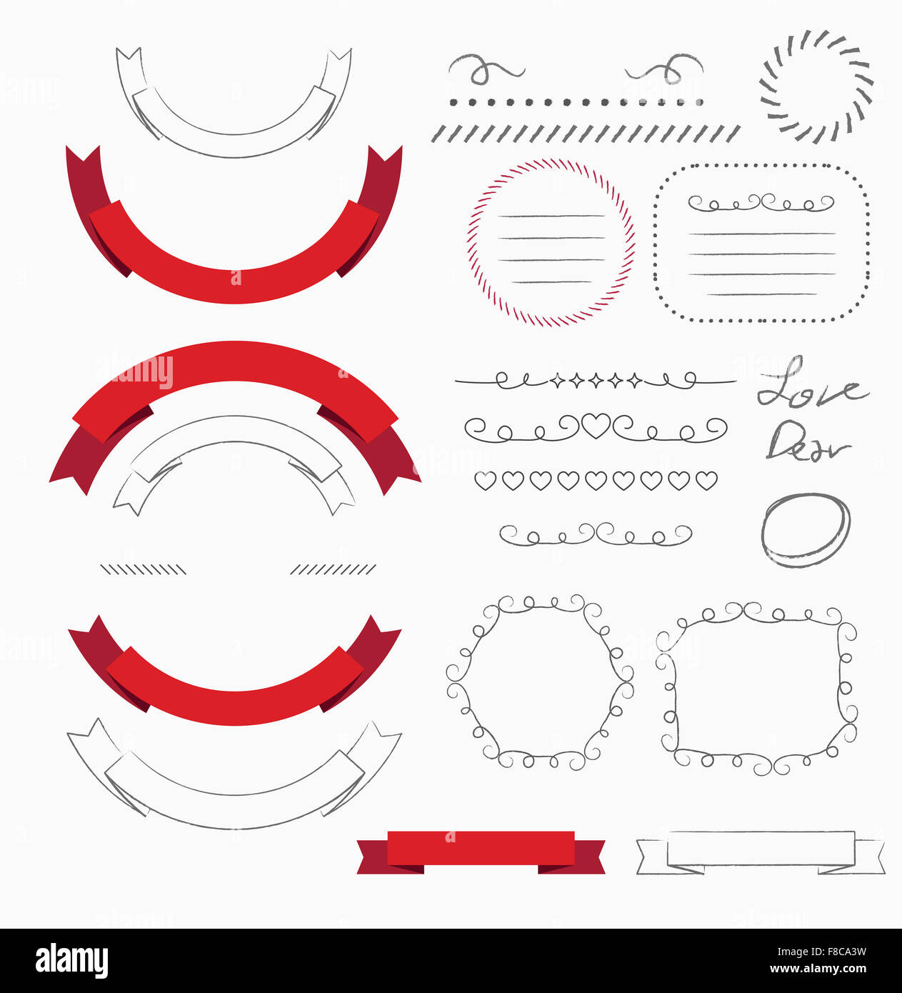 Various labels of ribbons and simple drawings Stock Photo - Alamy