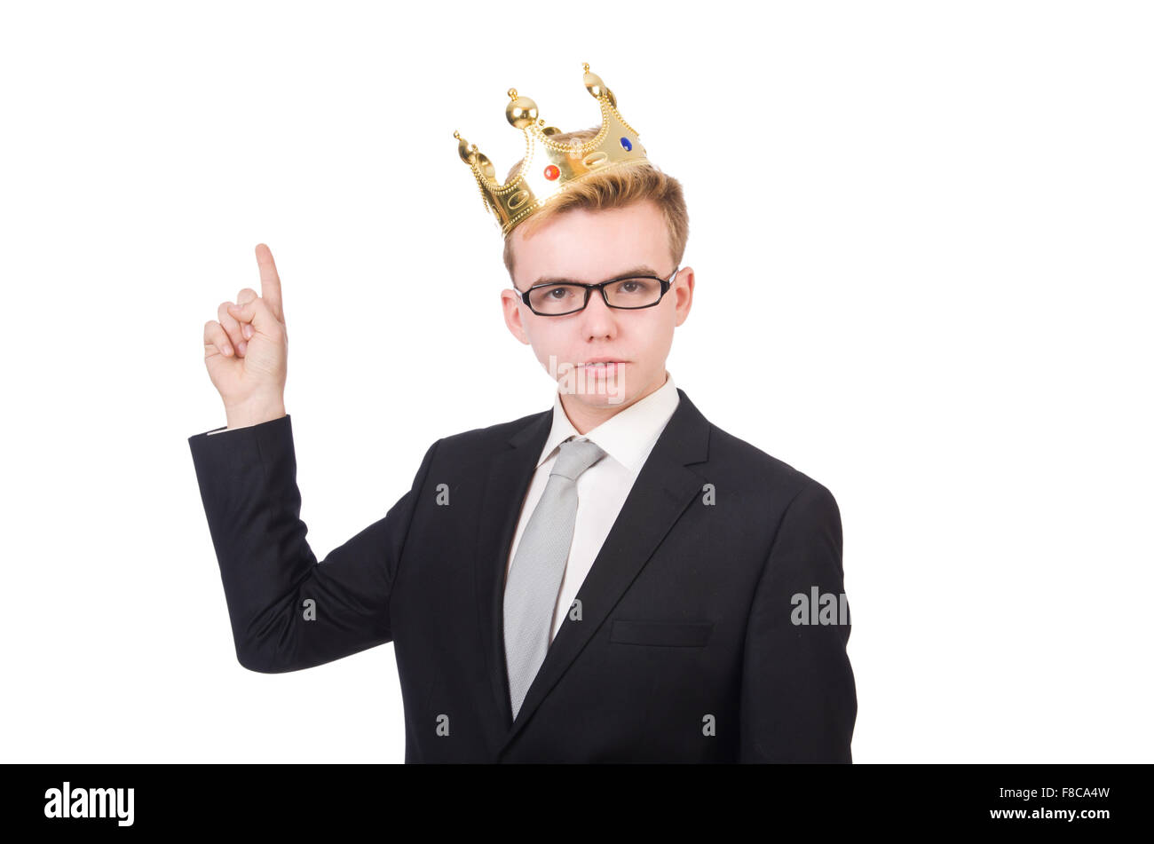 Businessman with crown isolated on white Stock Photo - Alamy