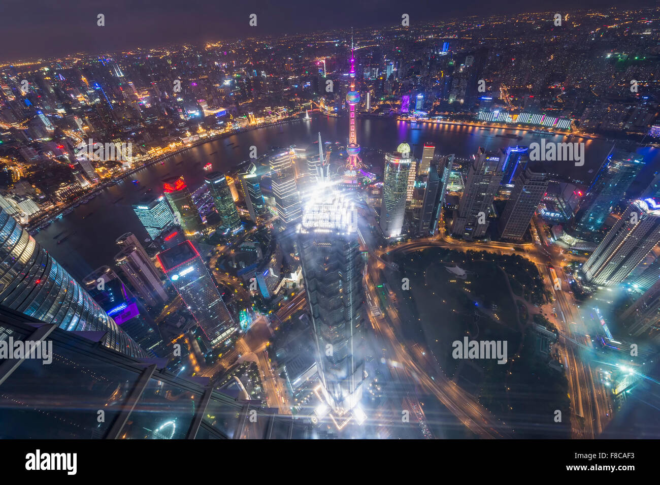 View over Pudong financial district at night, Shanghai, China Stock ...