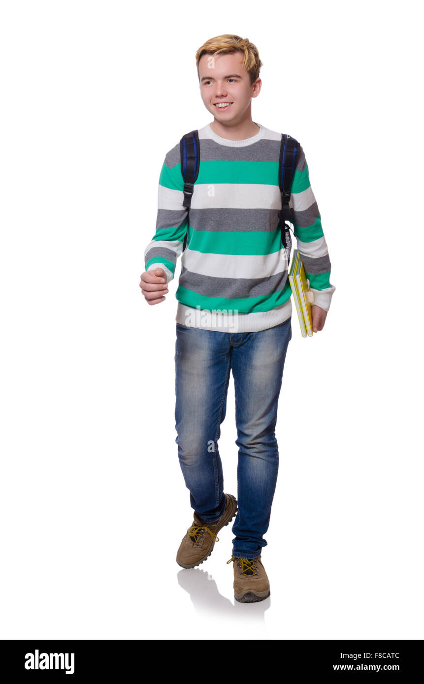 Student with backpack isolated on the white Stock Photo - Alamy
