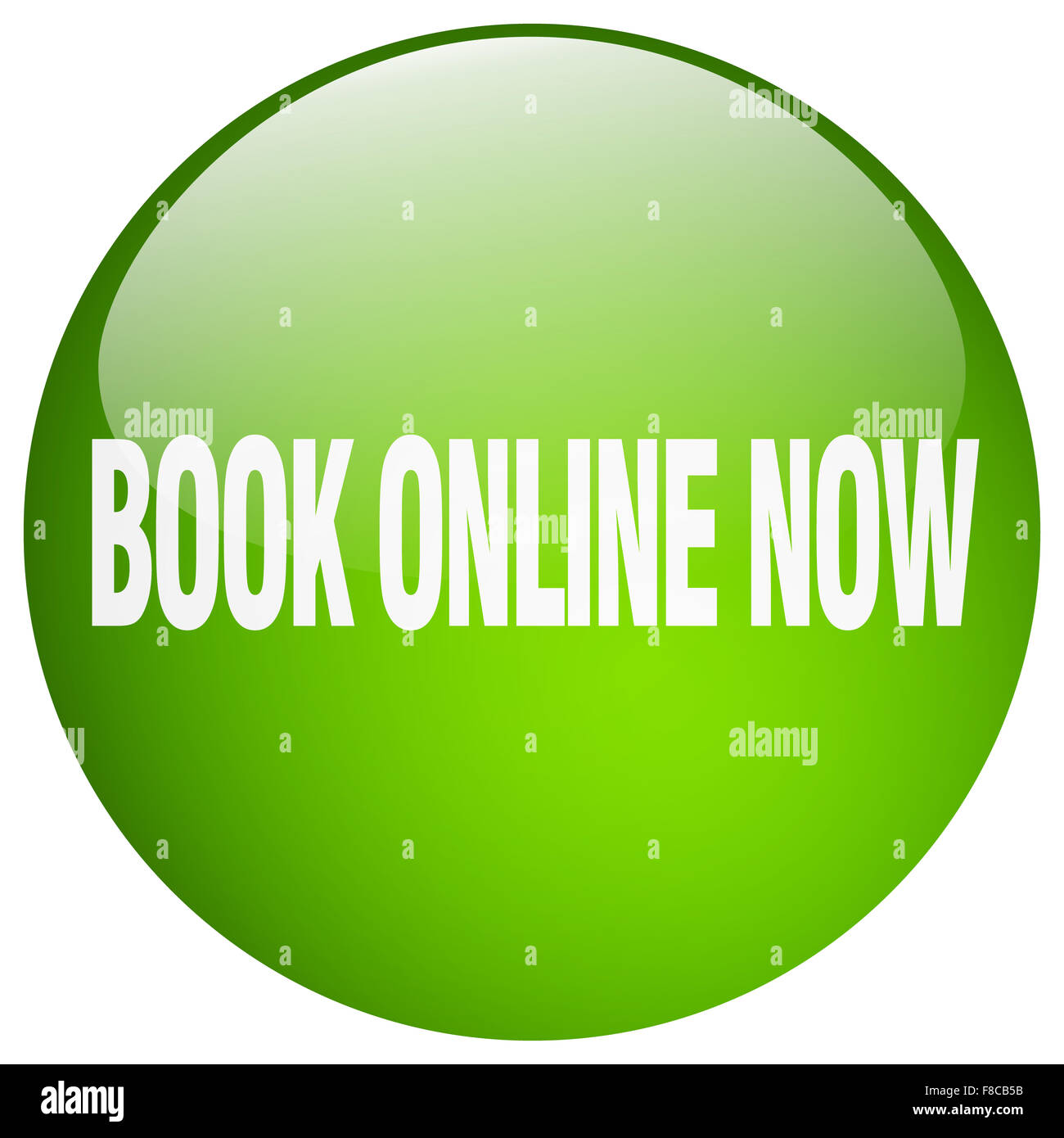 book online now green round gel isolated push button Stock Photo - Alamy
