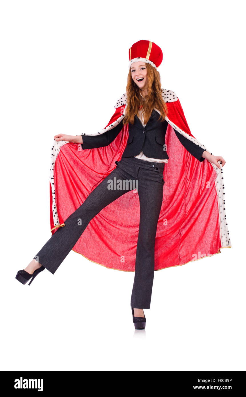 Woman business posing as queen isolated on white Stock Photo - Alamy