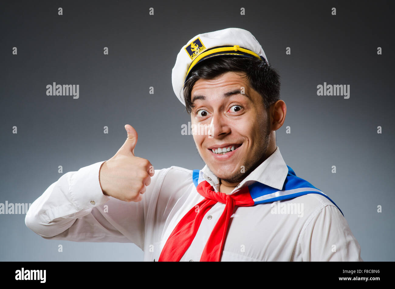 Funny captain sailor wearing hat Stock Photo - Alamy