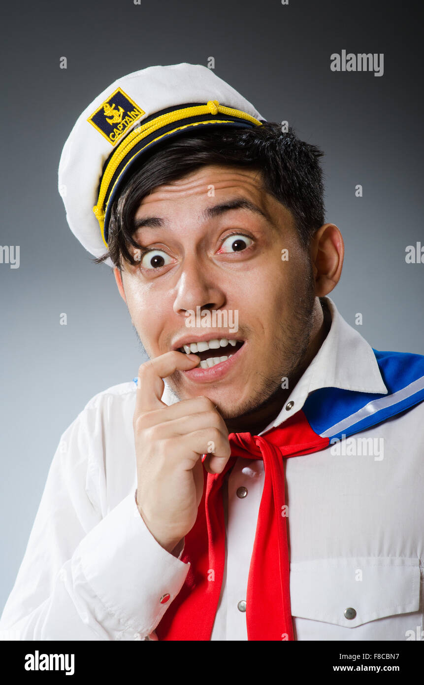 Funny captain sailor wearing hat Stock Photo - Alamy