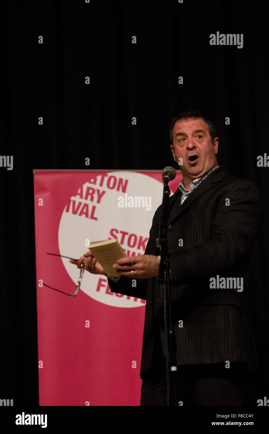 Comedian Mark Thomas reading from his book The People's Manifesto in ...