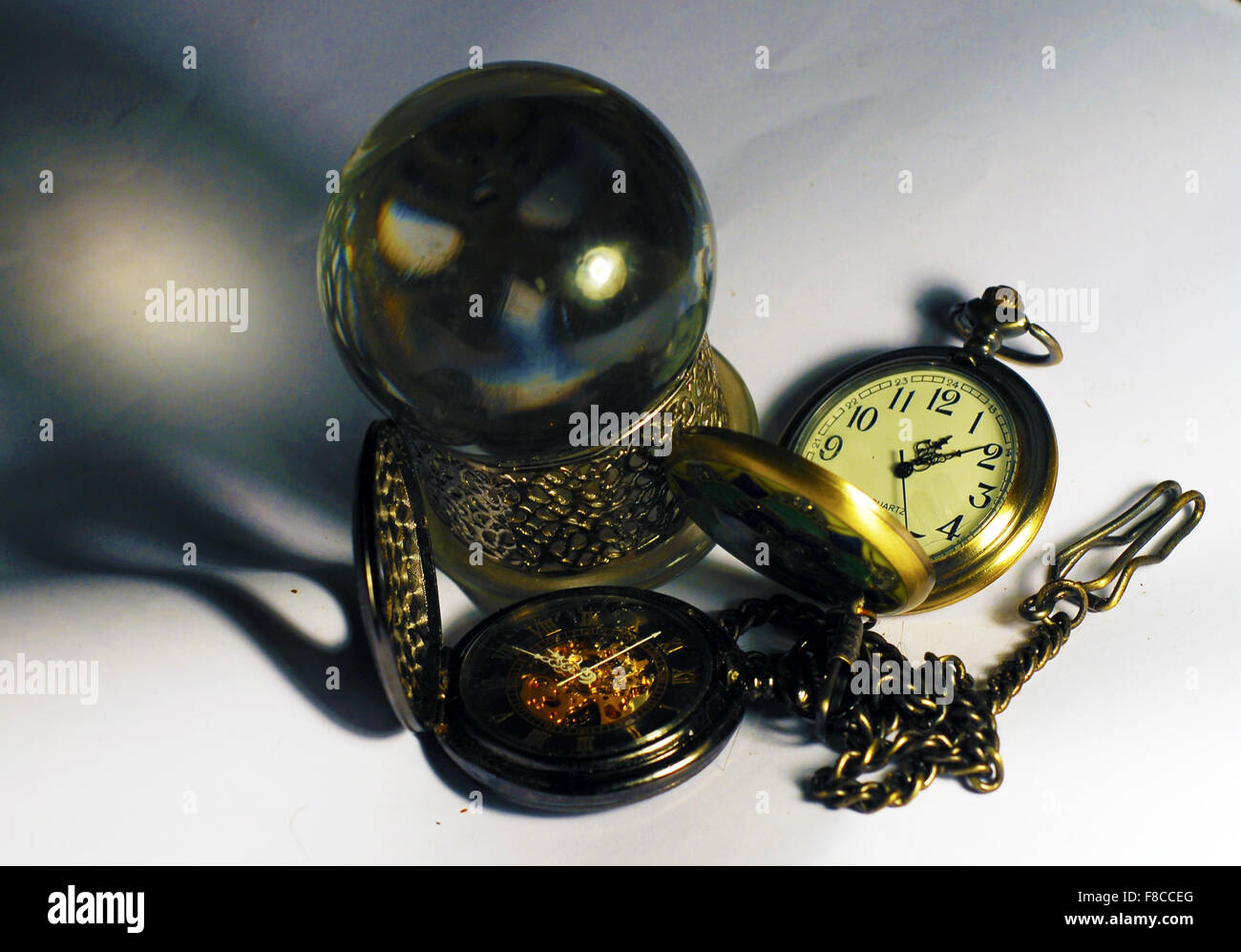 crystal ball,fobwatches,time,fortune telling,chain Stock Photo - Alamy