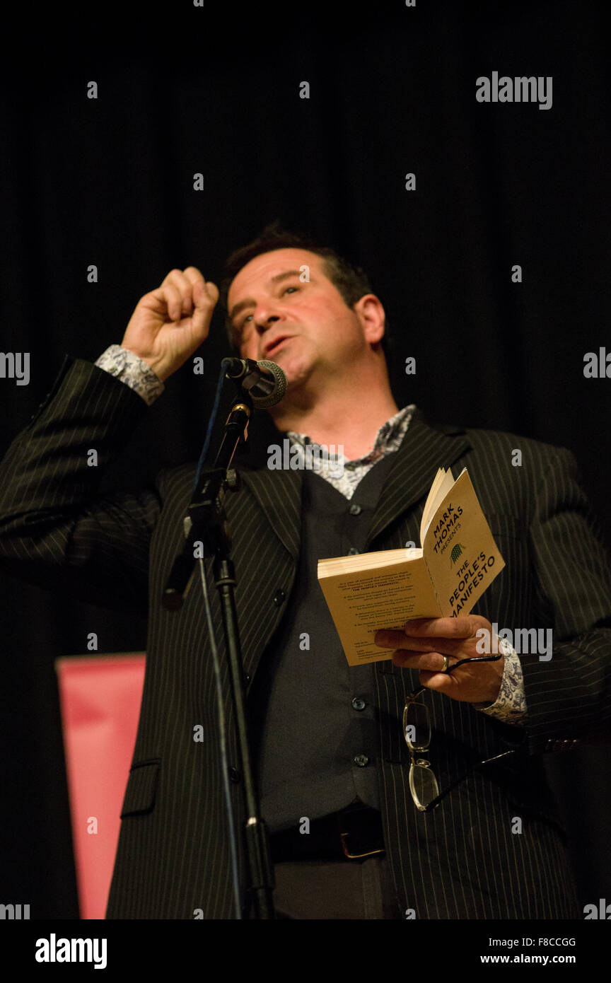 Comedian Mark Thomas reading from his book The People's Manifesto in ...